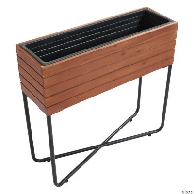 Sunnydaze Acacia Wood Slatted Planter Box with Oil-Stained Finish - 23. ...
