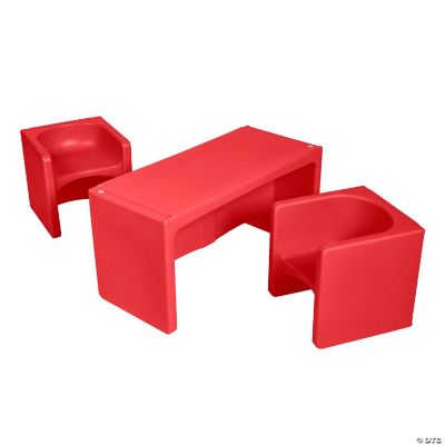 ECR4Kids Tri-Me Table and Cube Chair Set, Multipurpose Furniture, Red ...