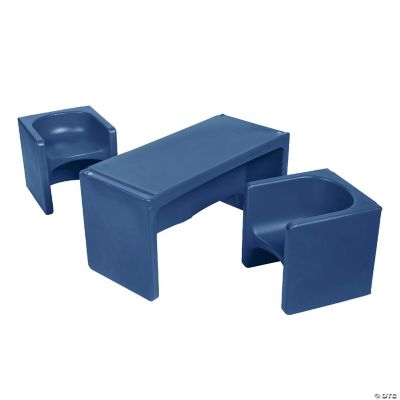 ECR4Kids Tri-Me Table and Cube Chair Set, Navy, 3-Piece | Oriental Trading