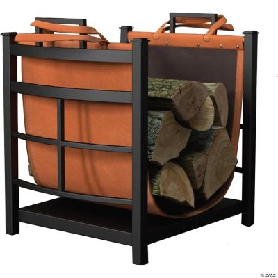 Panacea Mission Log Bin With Leather Log Carrier, Steel Frame, Black ...