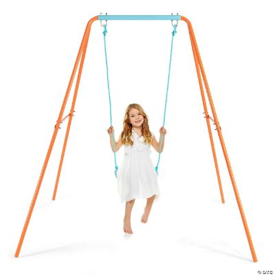 Outdoor Kids Swing Set Heavy Duty Metal A-Frame w/Ground Stakes Orange