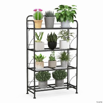 4 Tires Collapsible Plant Stand Rack Multiple Metal Shelf w/ Adjustable ...