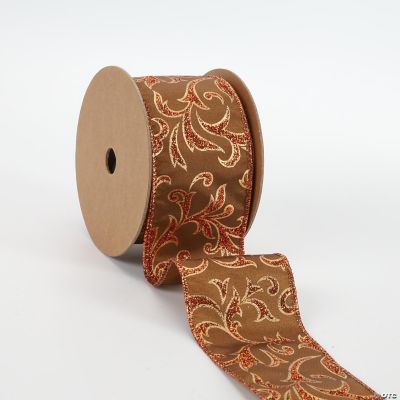 LaRibbons 2 1/2" Wired Ribbon - "Glitter Brocade" Brown/Copper - 10 ...