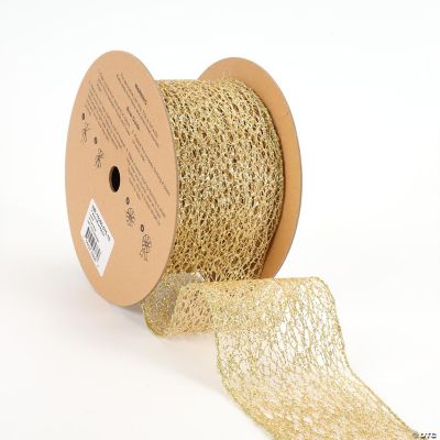 LaRibbons 3" Mesh Wired Ribbon - Gold - 10 Yard Roll | Oriental Trading