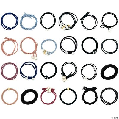 Wrapables Multicolor Hair Ties With Faux Pearl In Organza Pouches (Set ...