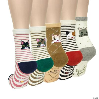 Wrapables Novelty Animal Print Crew Socks (Set Of 5), Cutie Cat ...