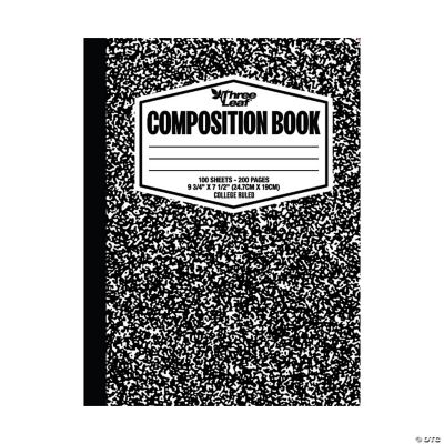 Three Leaf 100 Ct, 9-3/4 X 7-1/2, Black Marble Composition Notebook ...
