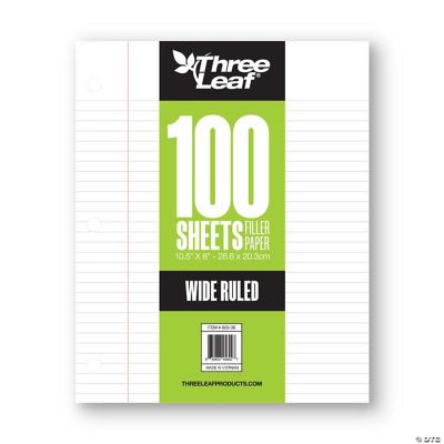 Three Leaf 100 Ct. Filler Paper Wide Ruled,Pack of 36 | Oriental Trading