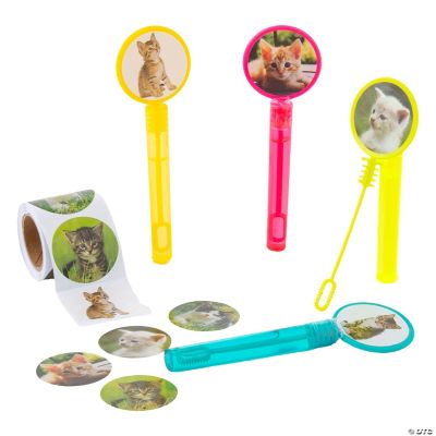 25 Pc. Flat Bubble Tubes with Realistic Cat Sticker Handouts for 24 ...