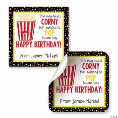 AmandaCreation Personalized Corny Popcorn Gift Tag Stickers 24pc ...