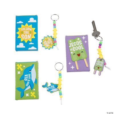 12 Pc. Religious Summer Pony Bead Keychain Craft Kit Exchanges with Box ...