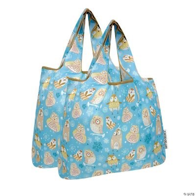 Wrapables Medium Nylon Reusable Shopping Bags (Set of 2), Silly Owls ...