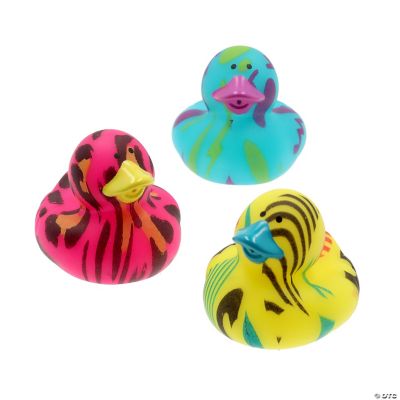 2" 90’s Style Neon Teal, Yellow & Leopard Rubber Ducks - 12 Pc ...