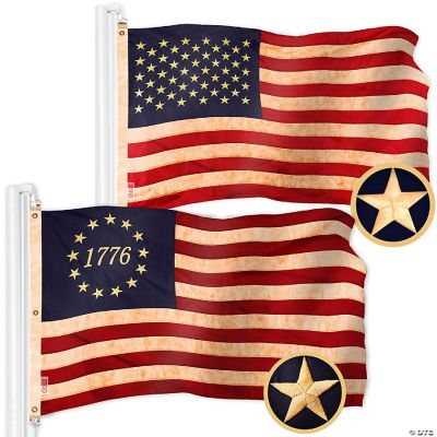 G128 5X8Ft Combo Usa & Betsy Ross 1776 Circle, Tea-Stained Embroidered ...