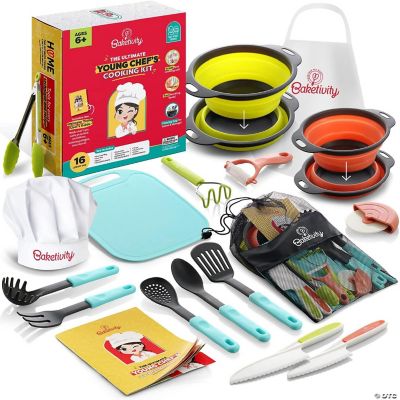 Baketivity Kids Cooking Set Real Utensils w Kitchen Tool Guide 16 Pcs ...