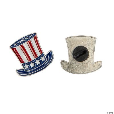 1" Patriotic Uncle Sam Hat-Shaped Metal Pins - 12 Pc. | Oriental Trading