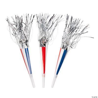 7 1/2" Patriotic Red, White & Blue Fringe Horn with Silver Fringe - 12 ...