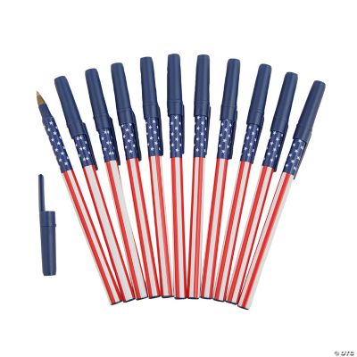 5 3/4" Patriotic USA Flag Stars & Stripes Stick Pens - 12 Pc ...