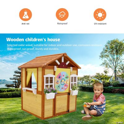 Outdoor Playhouse For Kids Wooden Cottage With Working Doors Windows