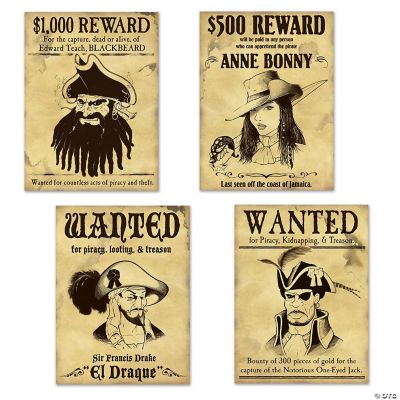 Beistle - Pirate Wanted Sign Cutouts - 12 Pack | Oriental Trading