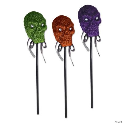 Beistle - Glittered Plastic Skulls w/Stick - 12 Pack | Oriental Trading