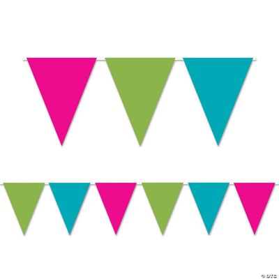 Beistle - Cerise,Lime Green &Turquoise Pennant Banner - 12 Pack ...