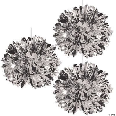 Beistle - Metallic Fluff Balls - Silver - 12 Pack | Oriental Trading