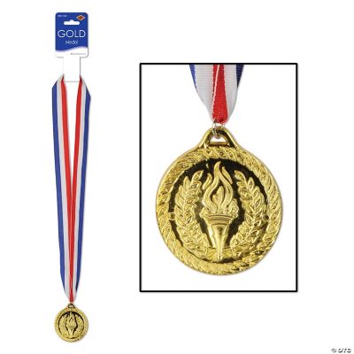 Beistle - Gold Medal w/Ribbon - 30" w/2" Medal - 12 Pack | Oriental Trading