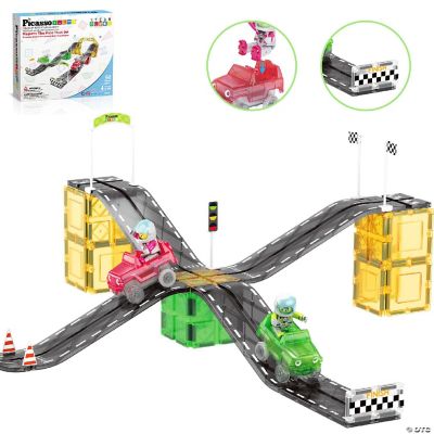 PicassoTiles 62 Piece Race Car Track Slider Racing Building Set ...