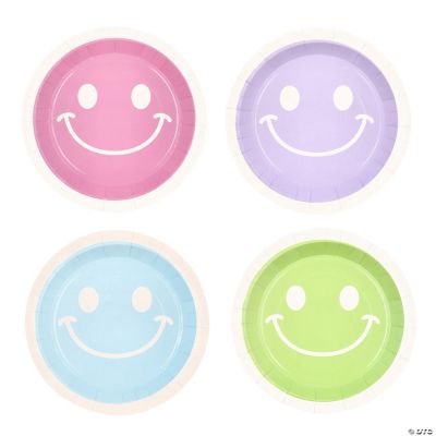 9" Pastel Smile Face Party Disposable Round Paper Dinner Plates - 8 Pc ...