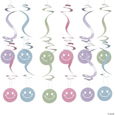 32" Pastel Smile Face Party Cardstock Hanging Swirl Decorations - 12 Pc ...