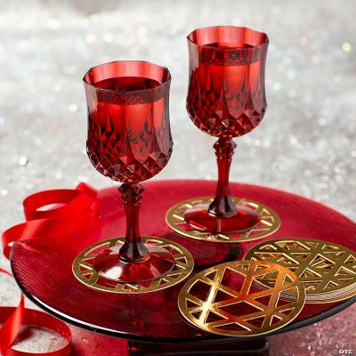 Red Patterned Plastic Wine Glasses with Gold Metallic Laser Cut ...