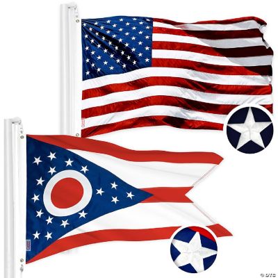 G128 2.5X4Ft Combo Usa & Ohio Embroidered 210D Polyester Flag ...