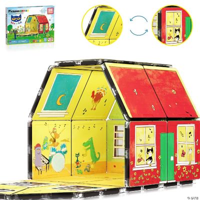 PicassoTiles 24 PC Pete The Cat Magnetic Tile House, Magnetic Building ...
