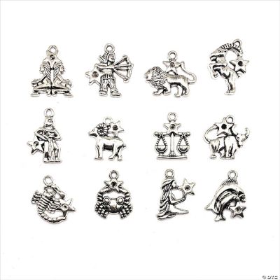 12 Pcs Silver Zodiac Character Signs