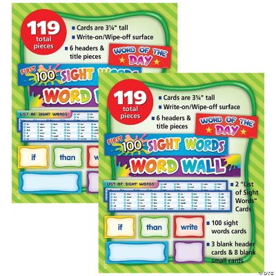 First 100 Sight Words Pocket Chart Cards 119 Pieces Per Pack 2 Packs ...