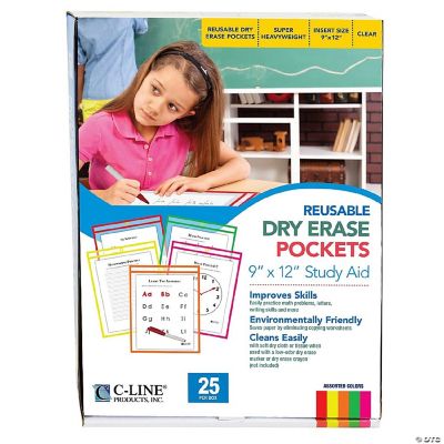 Reusable Dry Erase Pockets Neon Colors 9 X 12 Pack Of 25
