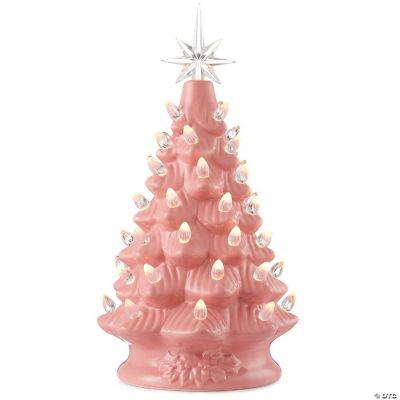 Casafield 12" Pre-Lit Pink Ceramic Tree Hand-Painted Tabletop with Lights