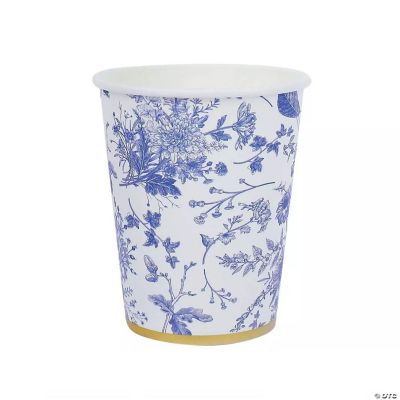 24 White 9 Oz Blue Floral Design Disposable Paper Drinking Cups ...