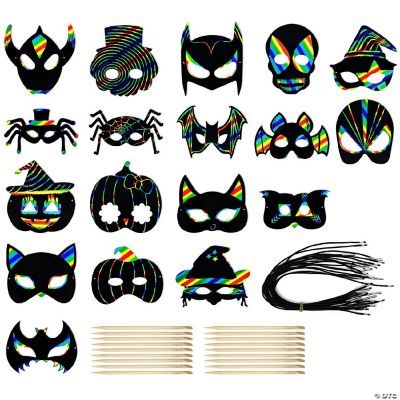 Wrapables 18pc DIY Halloween Rainbow Scratch Arts Masks | Oriental Trading