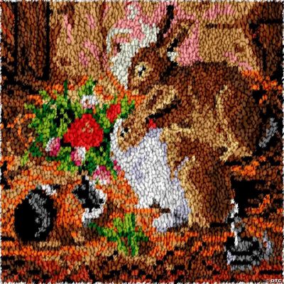 LovelyLust.com 2 Rabbits Rug Making Latch Hooking Kit (102x69cm Printed ...