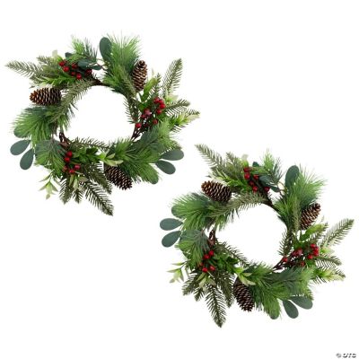 Christmas Greenery Candle Wreaths 2 Pk Evergreen; Holiday Winter ...
