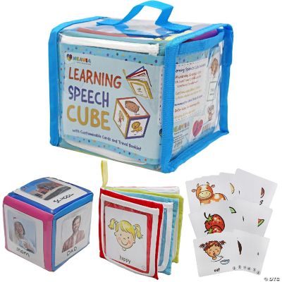 Speech Learning Cube; Customizable Autism Language Card Set w/ Travel Case