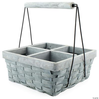 Gray Wood Basket Caddy, Rustic Farmhouse 4-Compartment Carry-All ...
