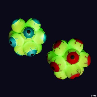 2 1/2" diam. Glow-in-the-Dark Halloween Eyeball Clusters Rubber Bouncy ...