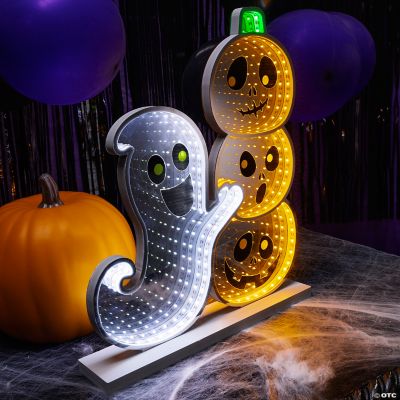 15 1/4" Halloween Happy Ghost & Jack-O'-Lantern Plastic Infinity Light ...