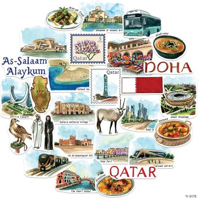 Navy Peony Modern Qatar Travel Stickers | Oriental Trading