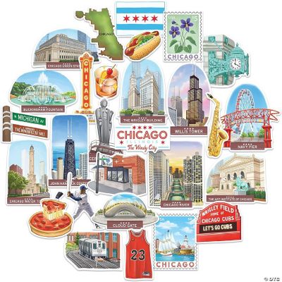 Navy Peony Windy Chicago Travel Stickers | Oriental Trading