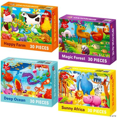 QUOKKA Farm Animals Forest Ocean Safari 4x30 Piece Jigsaw Puzzles for Kids