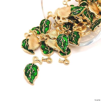 20 Pcs Green and Gold Curved Leaf Charms